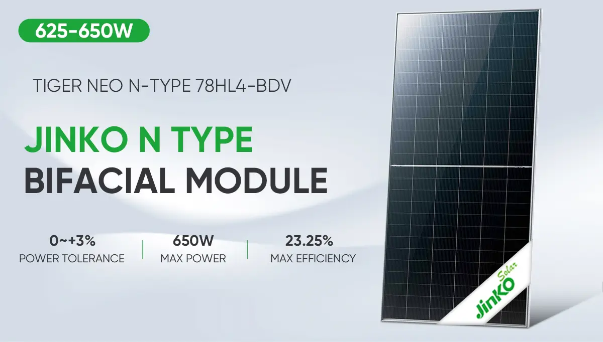 Jinko Tiger Neon 625-650W Bifacial Double With Dual Glass Solar Panel ...